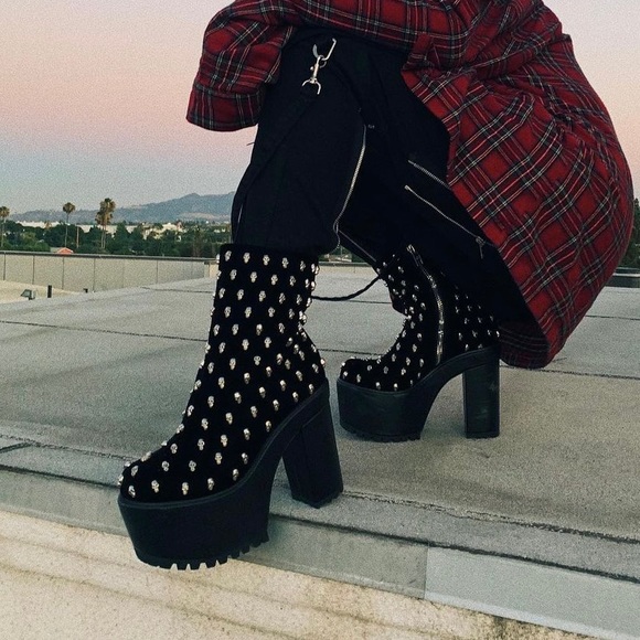 Current Mood | Shoes | Current Mood Black Skeleton Crew Velvet Chunky ...